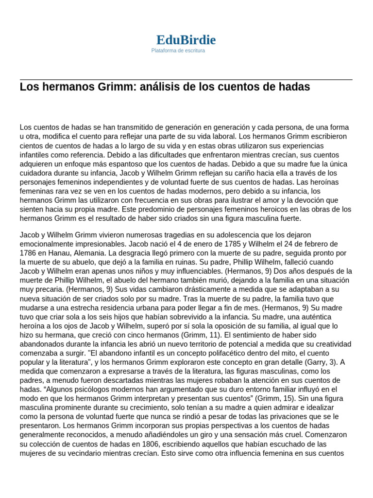 Análisis de cuentos de hadas de los hermanos Grimm | PDF | Cenicienta ...
