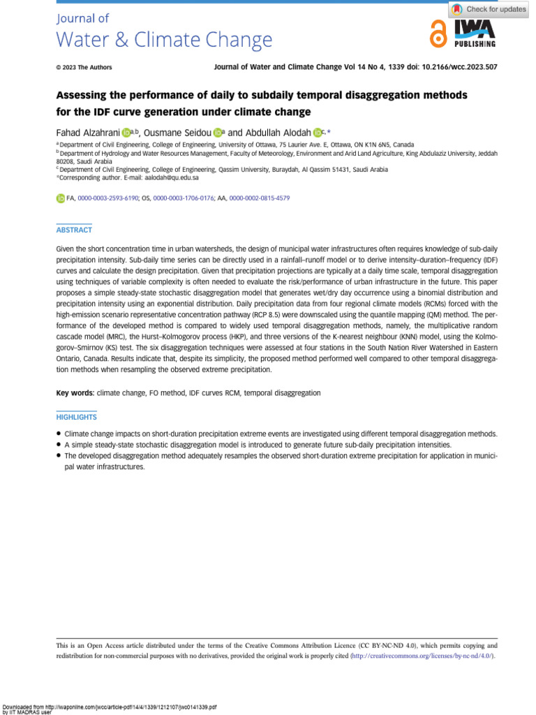 Alzahrani, Seidou, Alodah - 2023 - Assessing the performance of daily to subdaily temporal ...