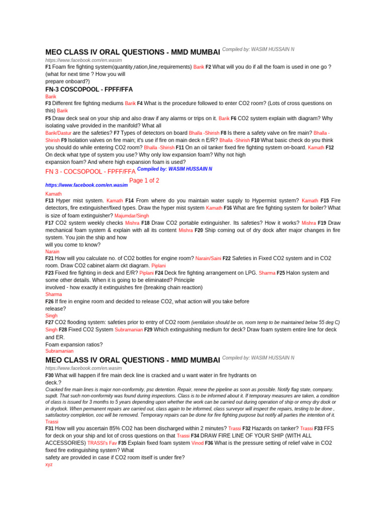 Meo Class IV Orals Ques Bank - Mumbai Mmd | PDF | Oil Tanker | Ships
