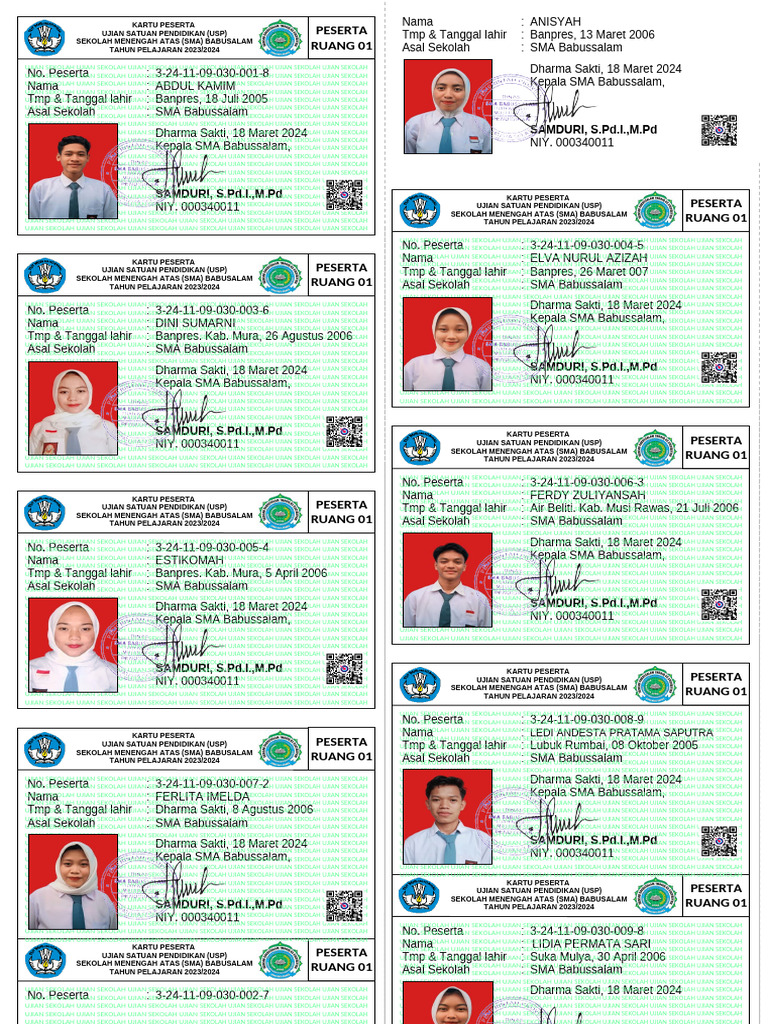 Kartu Peserta Usp | PDF