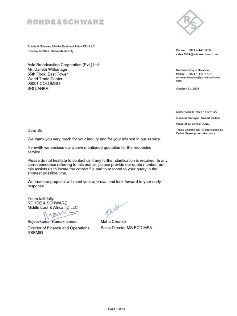 Quote - 928543.1 - SPR of Exciter - ABC SL | PDF | Non Disclosure ...