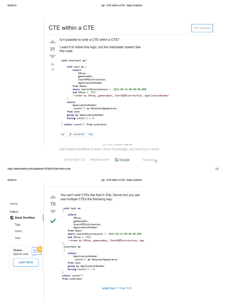 Sql Cte Within A Cte Stack Overflow Pdf Computing Software 0423