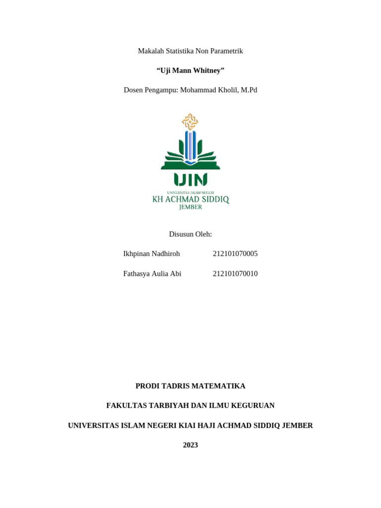 Uji Mann Whitney: Analisis dan Contoh | PDF