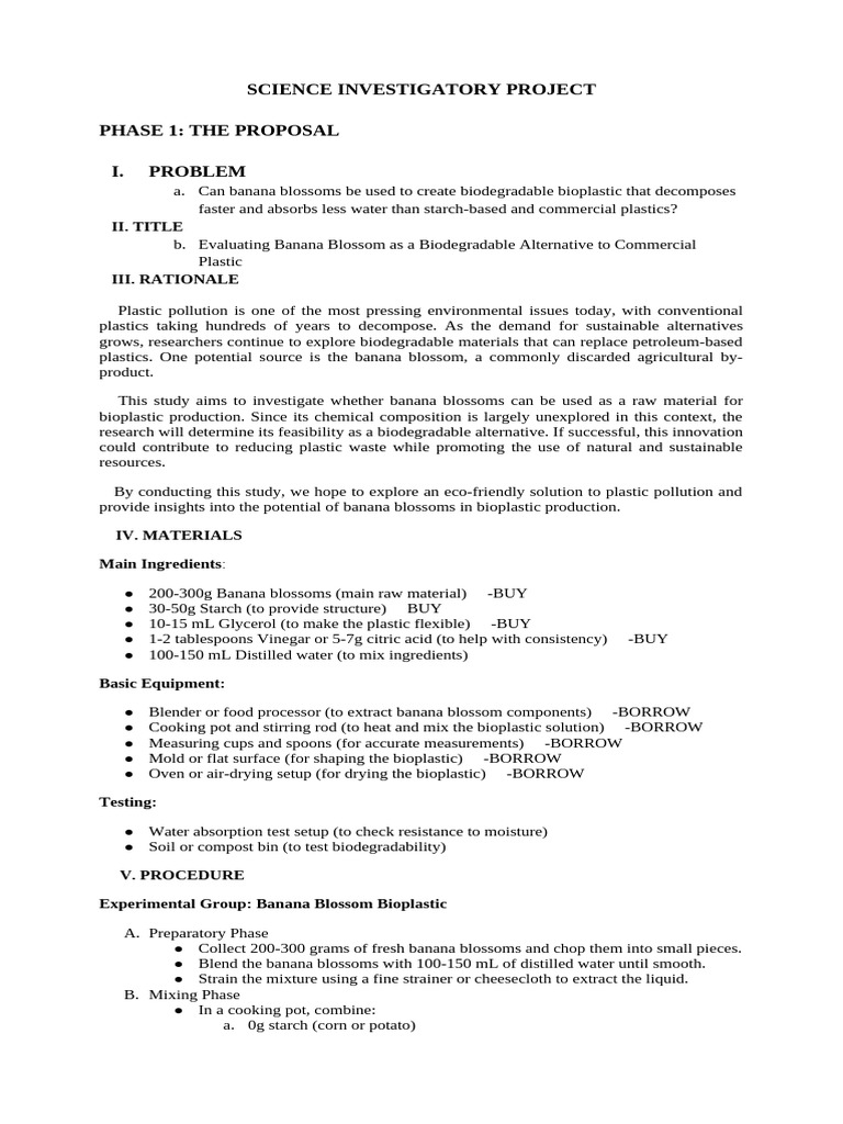 Sip Proposal Banana Blossom Bio Plastic 1 2 | PDF | Plastic ...