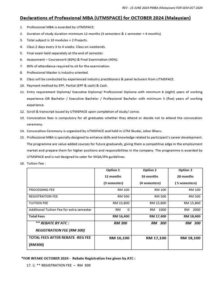 20C. Student Declaration - UTM (PMBA) Intake OCT 2024 (Msian) (1 ...