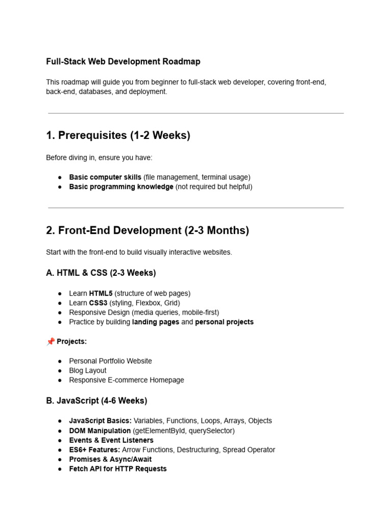 Web Developer Roadmap by ChatGPT | PDF | Databases | Document Object Model Web Developer Roadmap by ChatGPT | PDF | Databases | Document Object Model