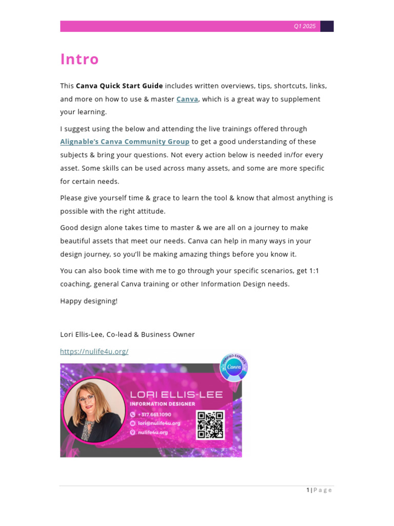 Canva Quick Start Guide q12025 Provided by Nulife4u Designs | PDF ...