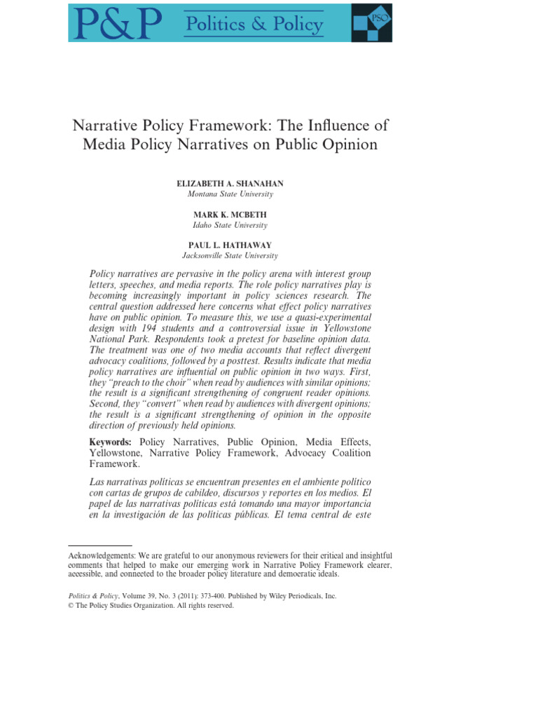 Narrative Policy Framework | PDF | Public Opinion | Narrative