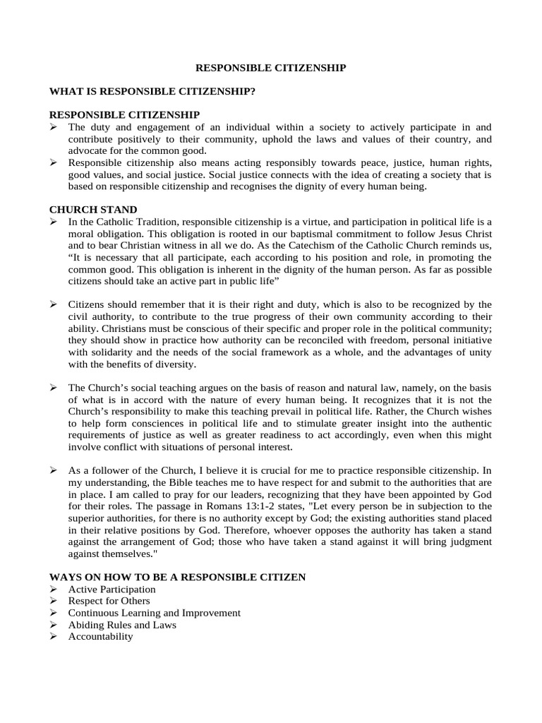 RESPONSIBLE-CITIZENSHIP | PDF | Catholic Church | Citizenship