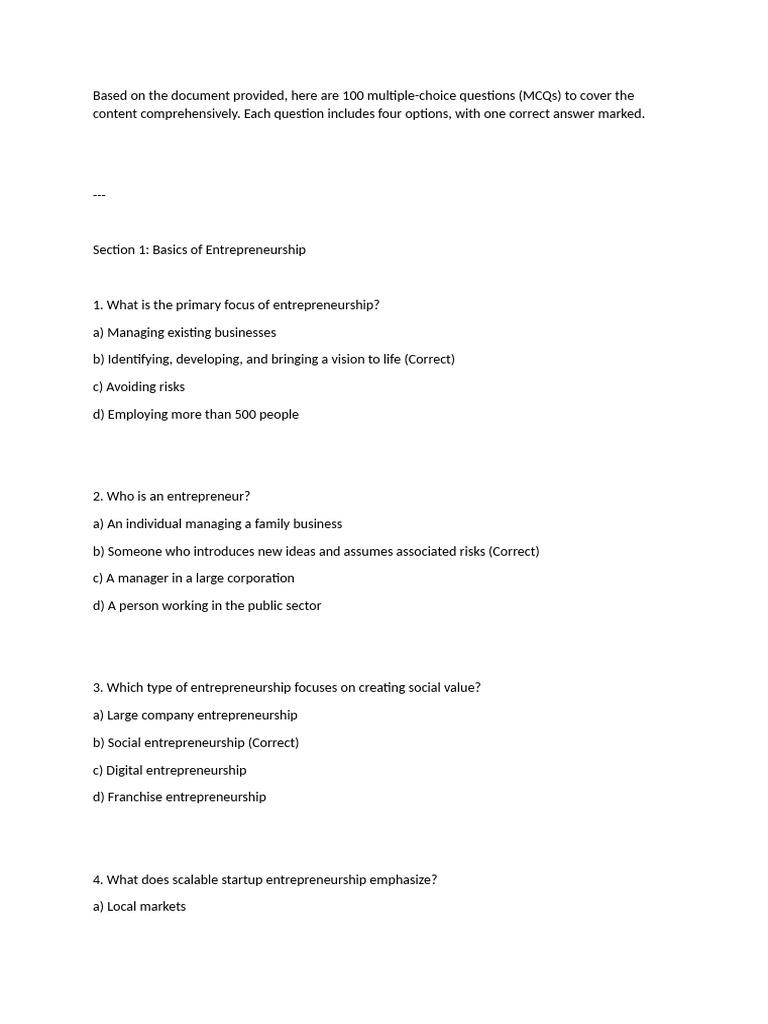 ENT Questions | PDF | Entrepreneurship | Innovation