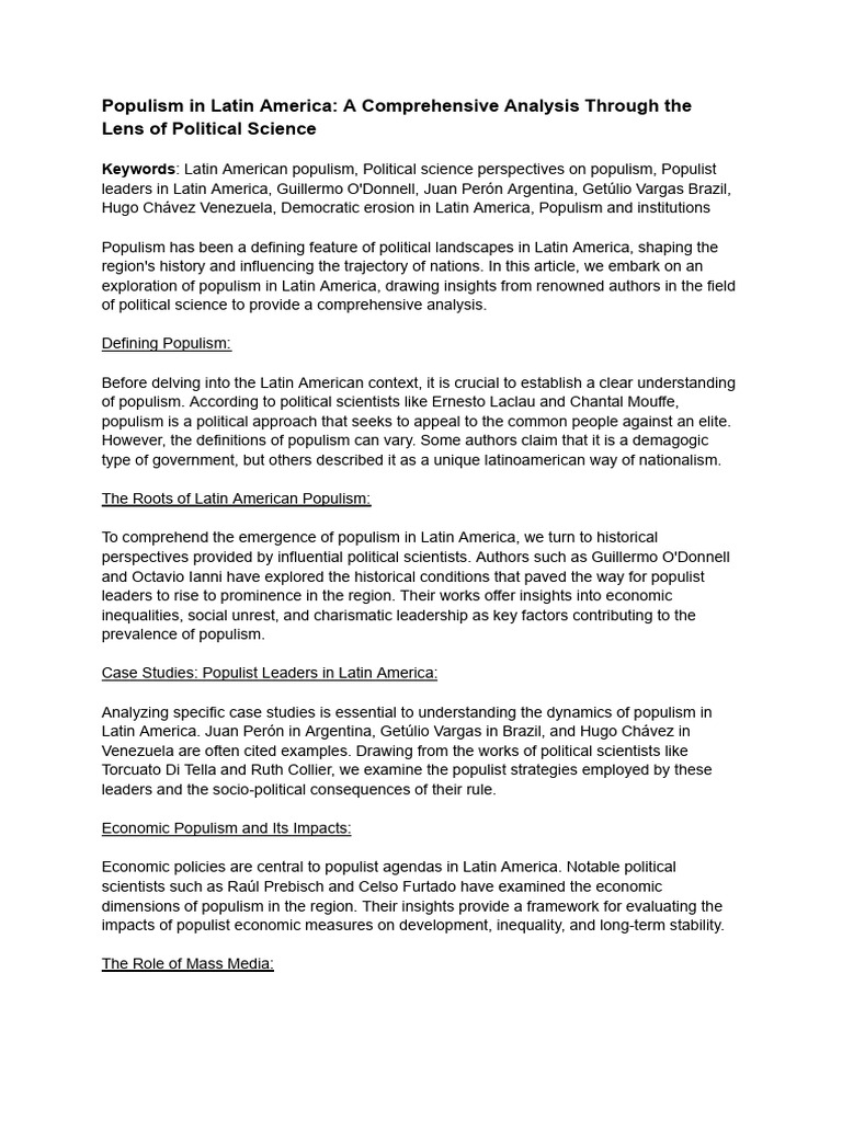Populism in Latin America - A Comprehensive Analysis Through The Lens ...