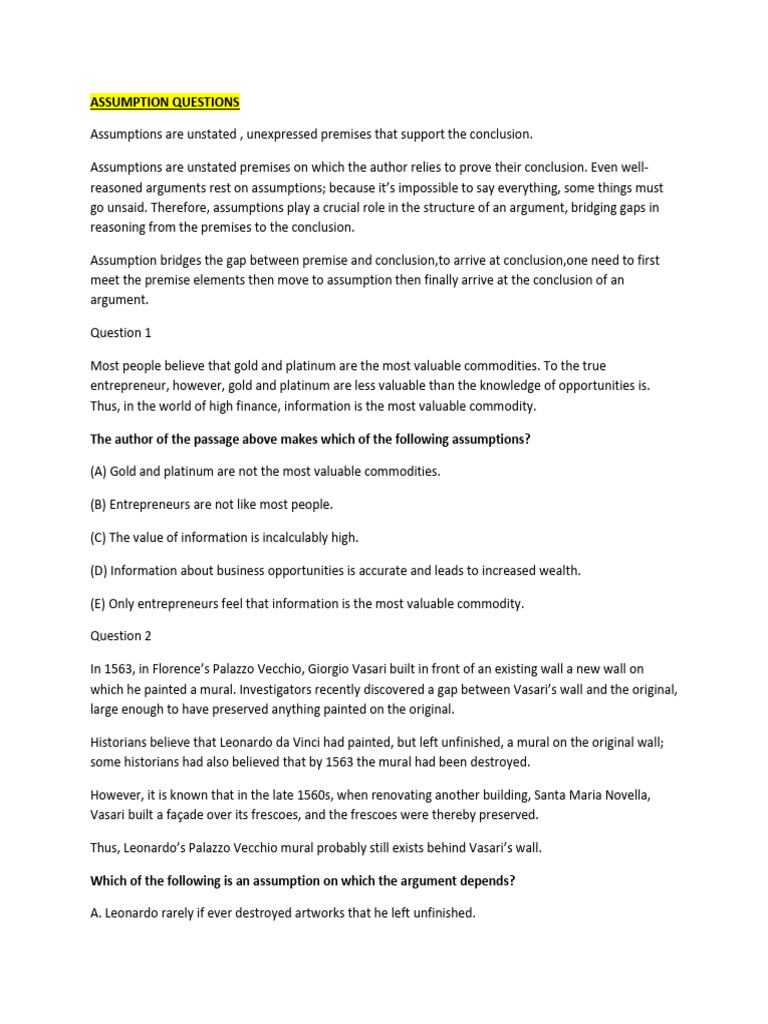 Assumption Questions Gmat | PDF | Allergy | Employment