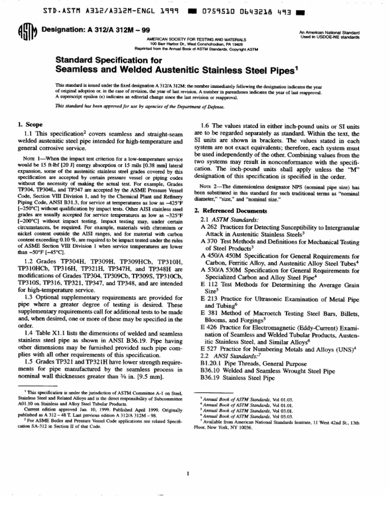 A312 Pipe Stainless | PDF