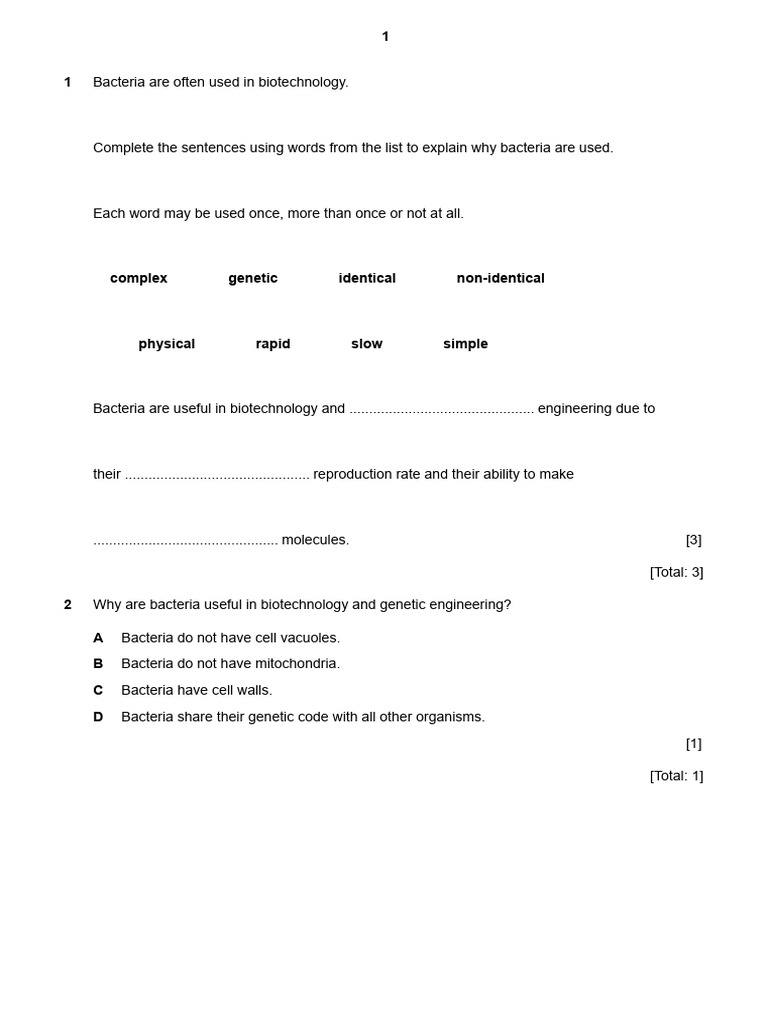 Biotechnology and GM - Worksheet | PDF | Genetic Engineering | Bacteria