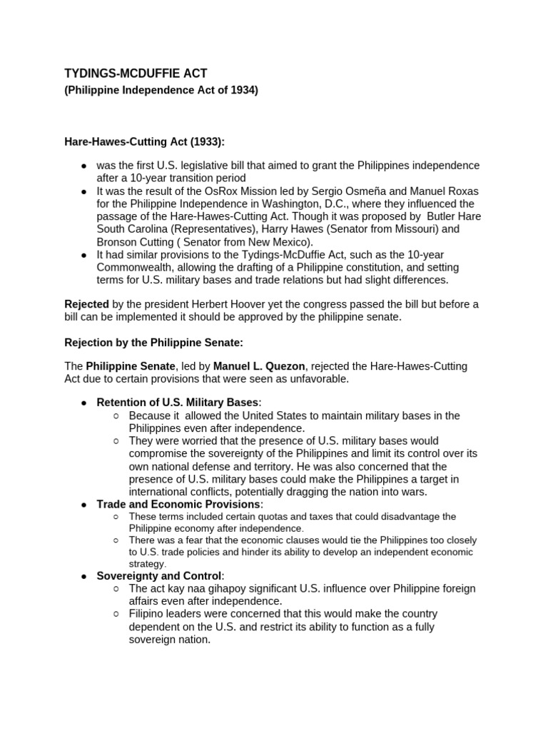 Tydings-McDuffie Act Overview and Impact | PDF | Philippines | Government