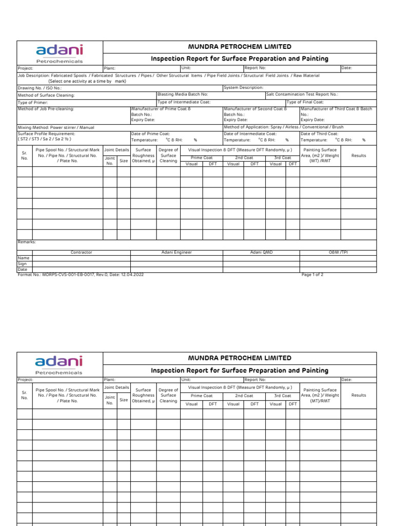 Surface Preparation & Painting Report | PDF | Pipe (Fluid Conveyance ...