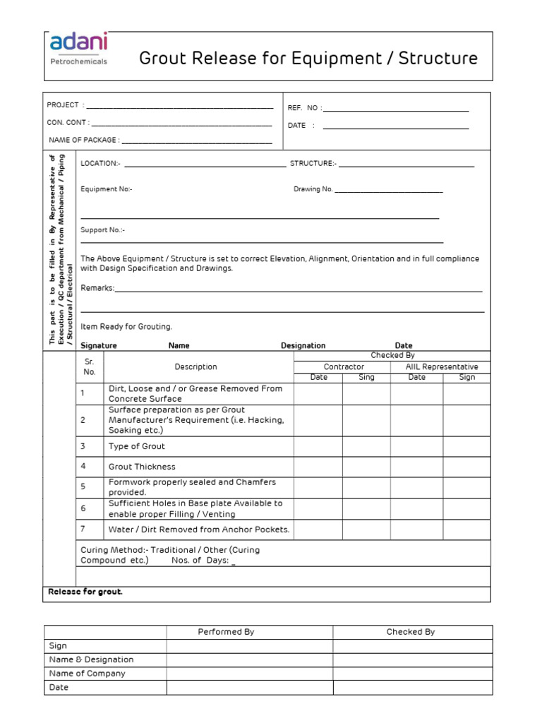 Grout Release Checklist | PDF | Building Materials | Building Engineering