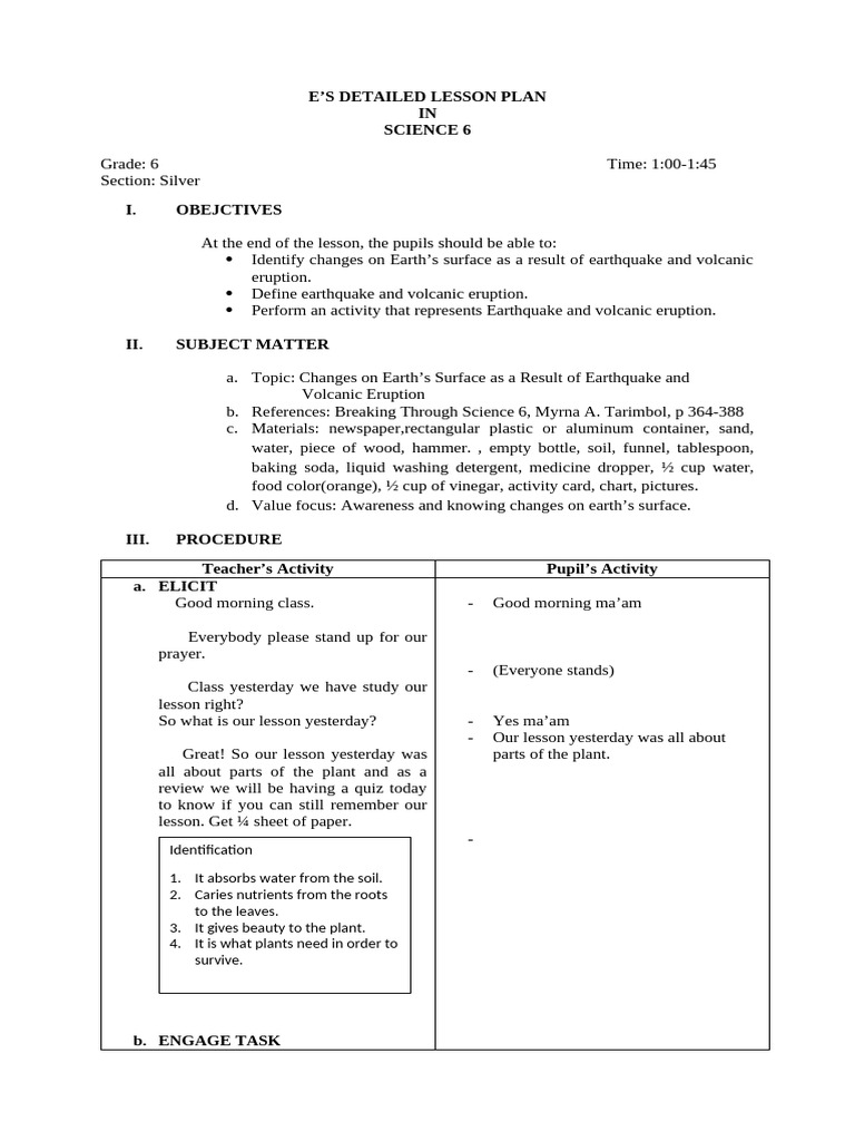 Es Detailed Lesson Plan in Science 1 | PDF | Plate Tectonics | Fault ...