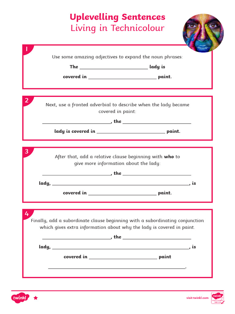 UKS2 Uplevelling Sentences Activity Sheets - Living in Technicolour ...