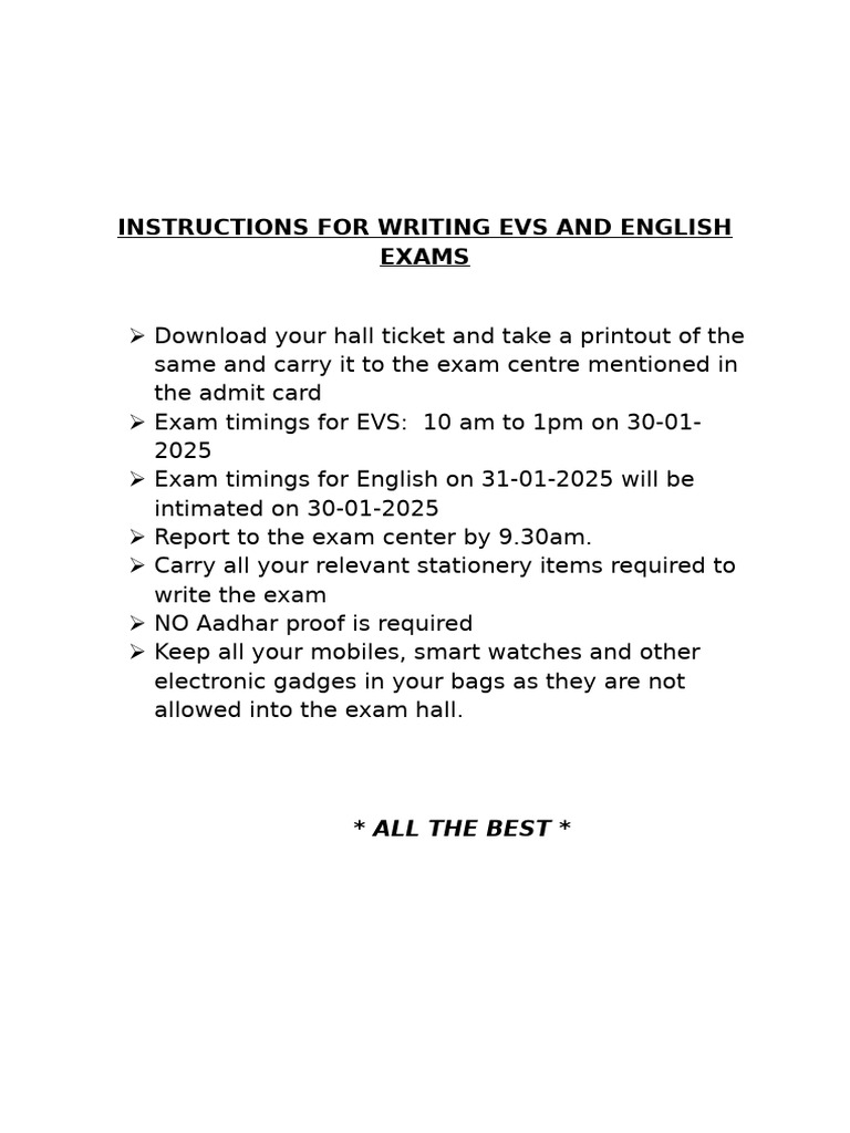 EVS & ENGLISH Instructions | PDF