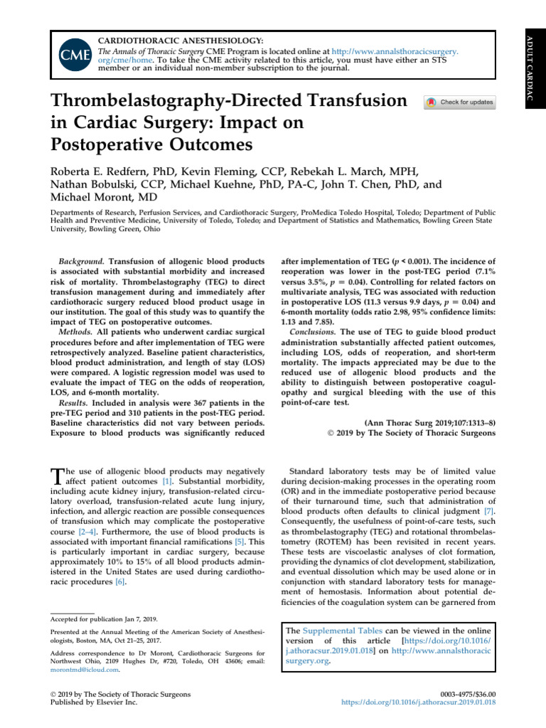 Thrombelastography-Directed Transfusion in Cardiac Surgery | PDF ...