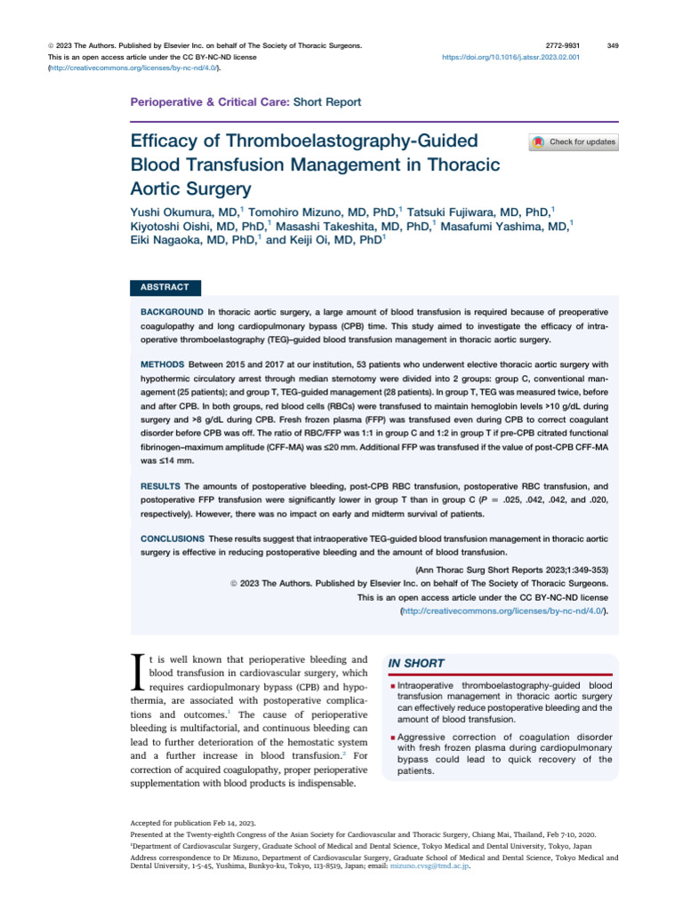 Efficacy of Thromboelastography Guided Blood Trans - 2023 - Annals of ...