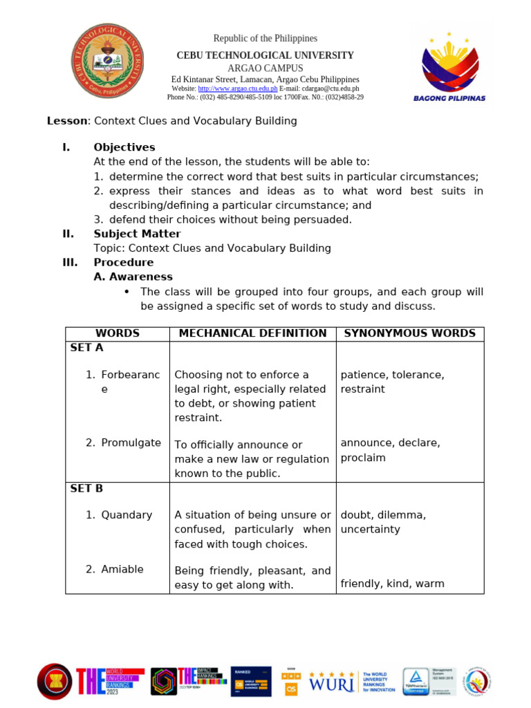 Context Clues and Vocabulary Lesson Plan | PDF | Cognitive Science ...