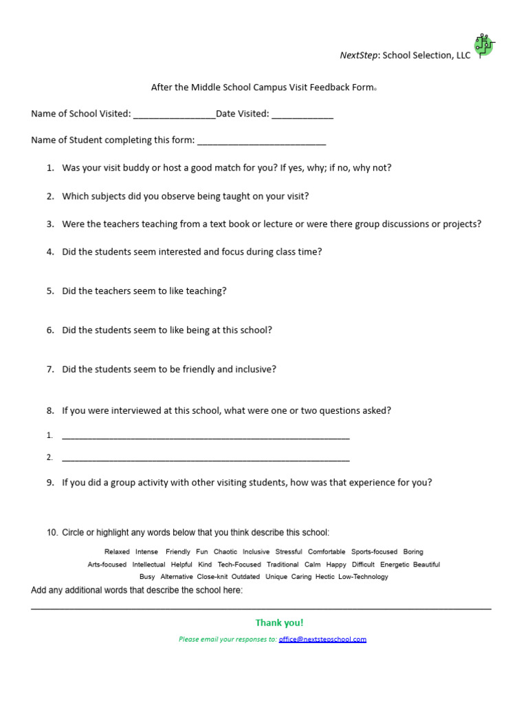 2017 2018 MS After The Campus Visit Feedback Form | PDF