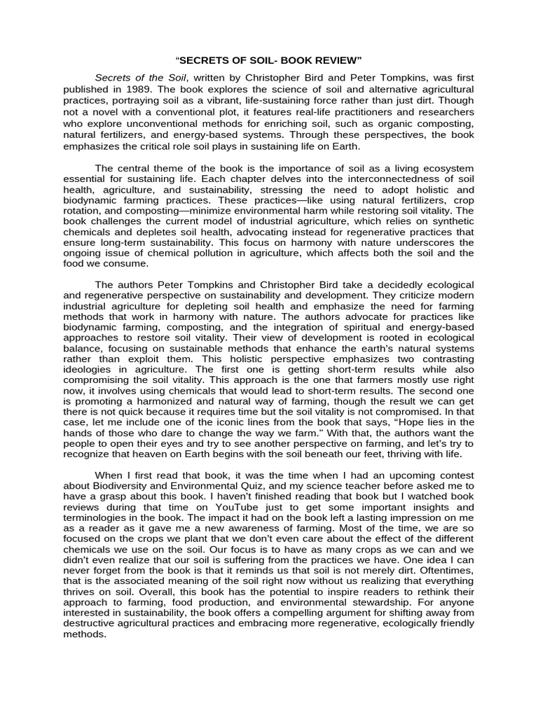 Secrets of Soil Book Review | PDF | Agriculture | Sustainability