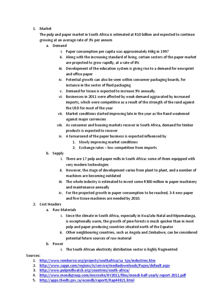 South Africa Paper Industry v1 | PDF | Pulp (Paper) | South Africa