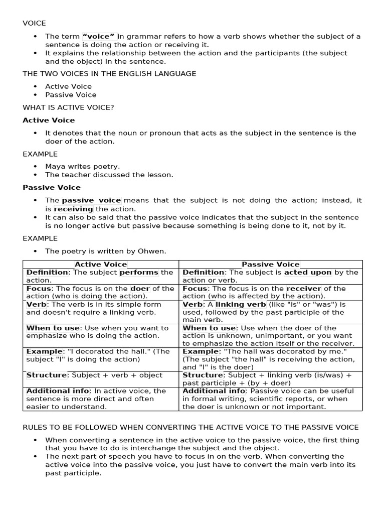Understanding Active and Passive Voice | PDF | Verb | Perfect (Grammar)