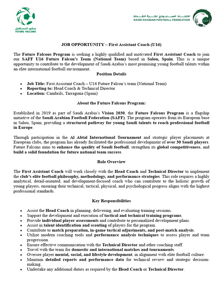 U16 Assistant Coach Position in Spain | PDF | Saudi Arabia