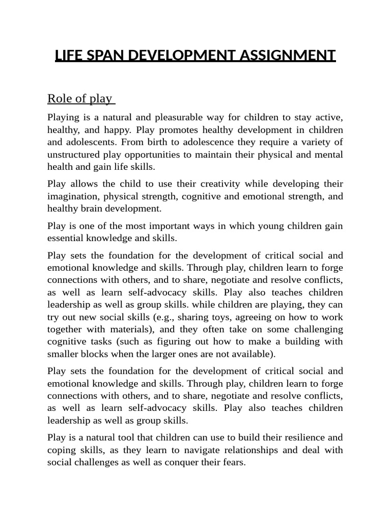 LIFE SPAN DEVELOPMENT ASSIGNMENT | PDF | Medical Specialties | Clinical Medicine