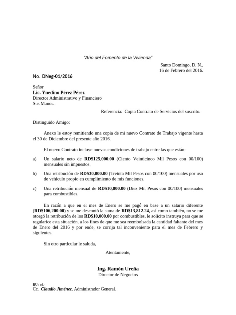 Com. de Ing. Ramón Ureña a Lic. Ynedino Pérez, Sol. Reembolso en Base a ...