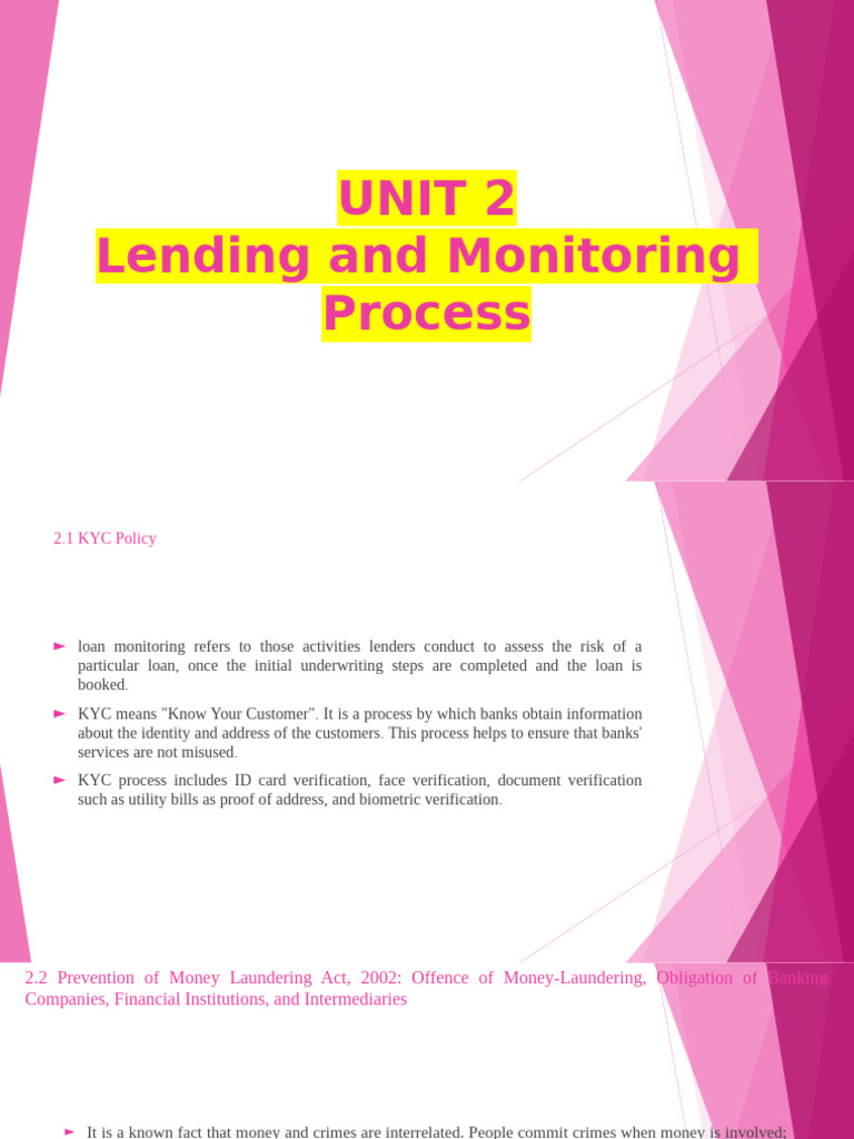Unit 2 Lending and Monitoring Process | PDF | Securitization | Loans