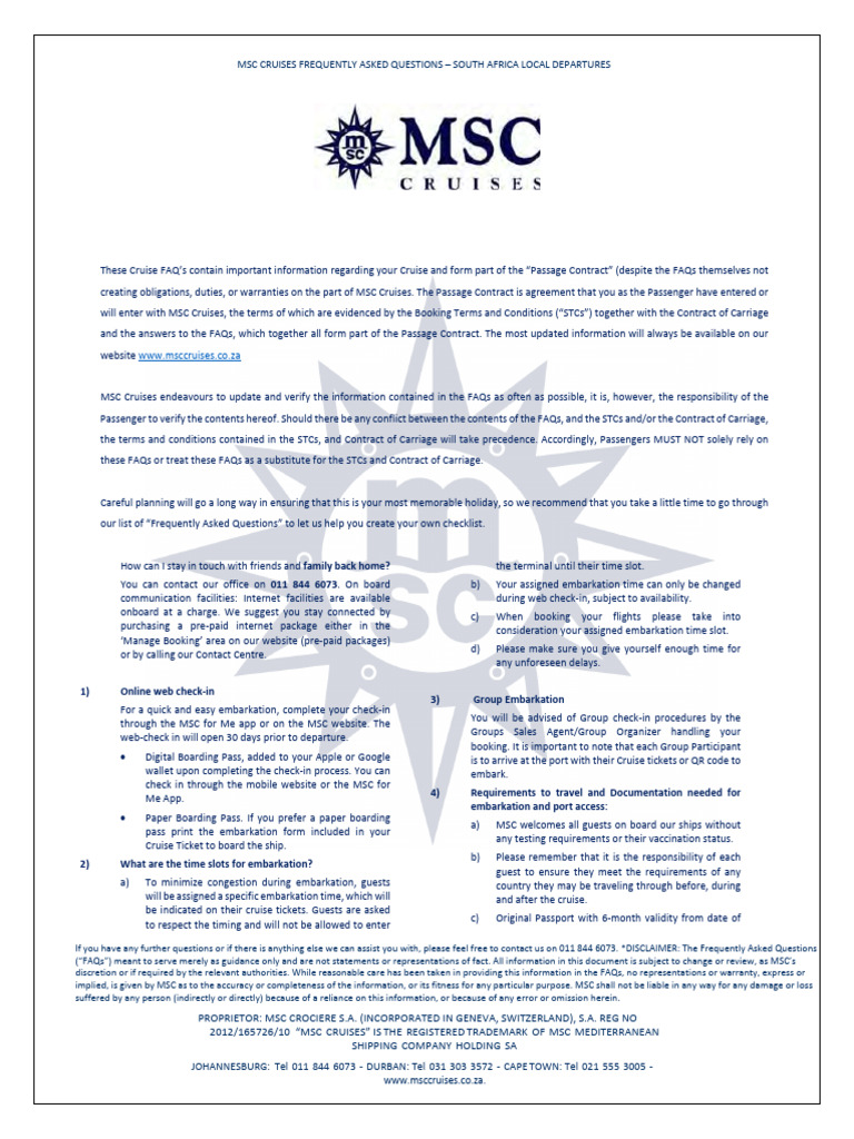 MSC Cruises FAQs 310724F | PDF | Cruise Ship | Travel Visa