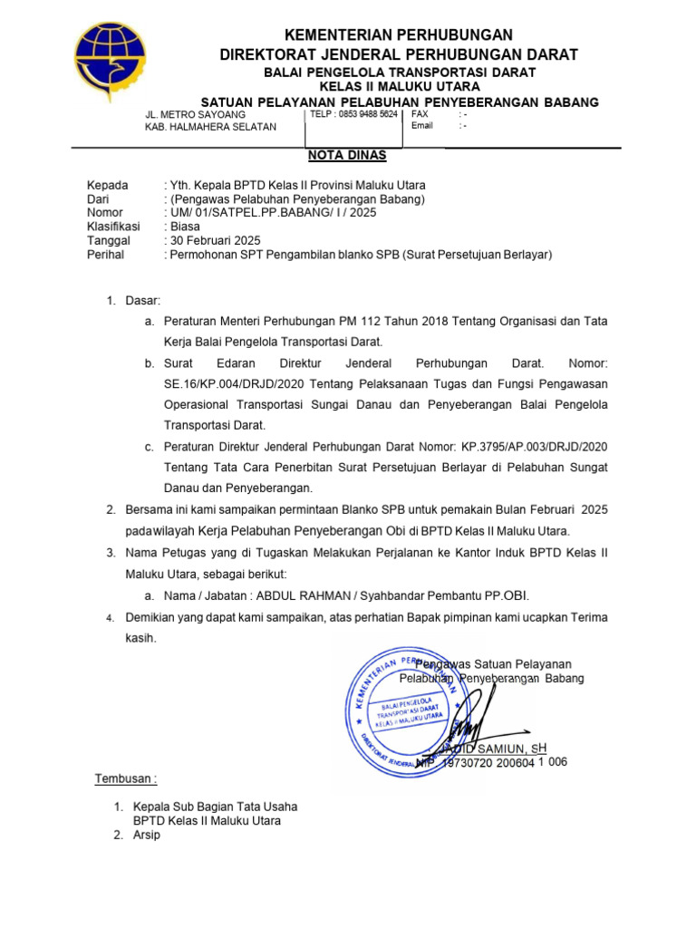 nota dinas pengambilan spb | PDF