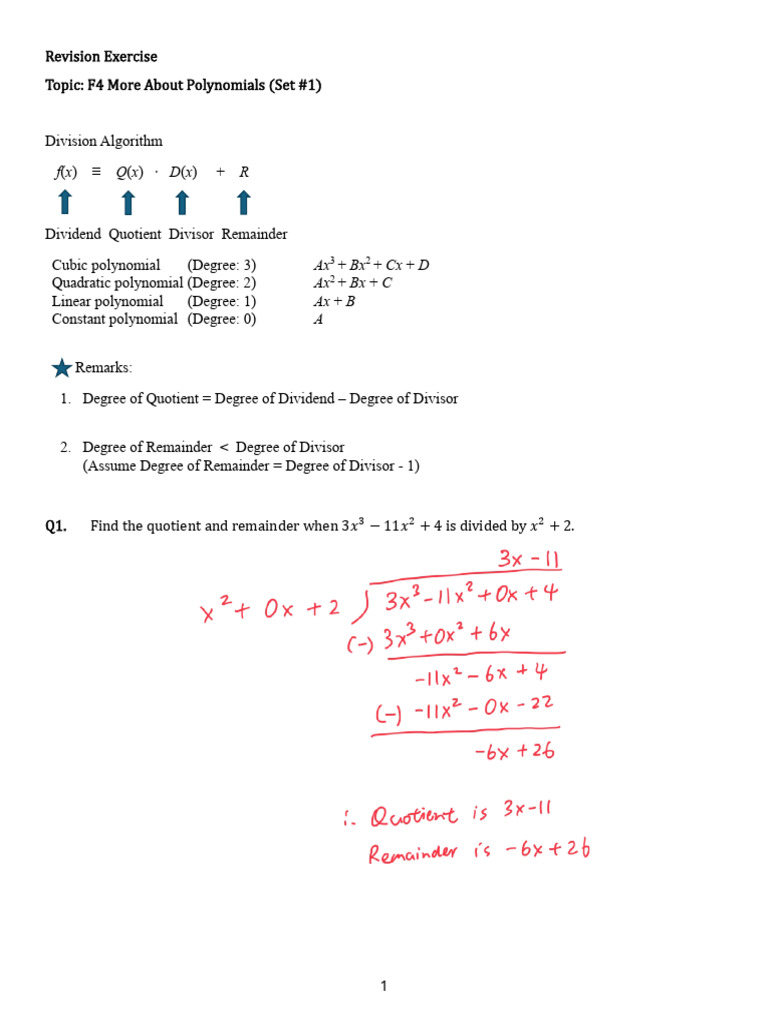 F4 More About Polynomials (Set #1) 2 | PDF | Division (Mathematics) | Algorithms