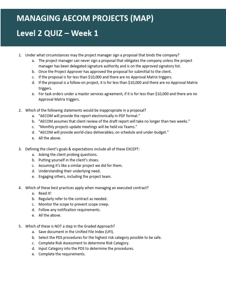 Sample Project Management Training Quiz Level 2 Pdf