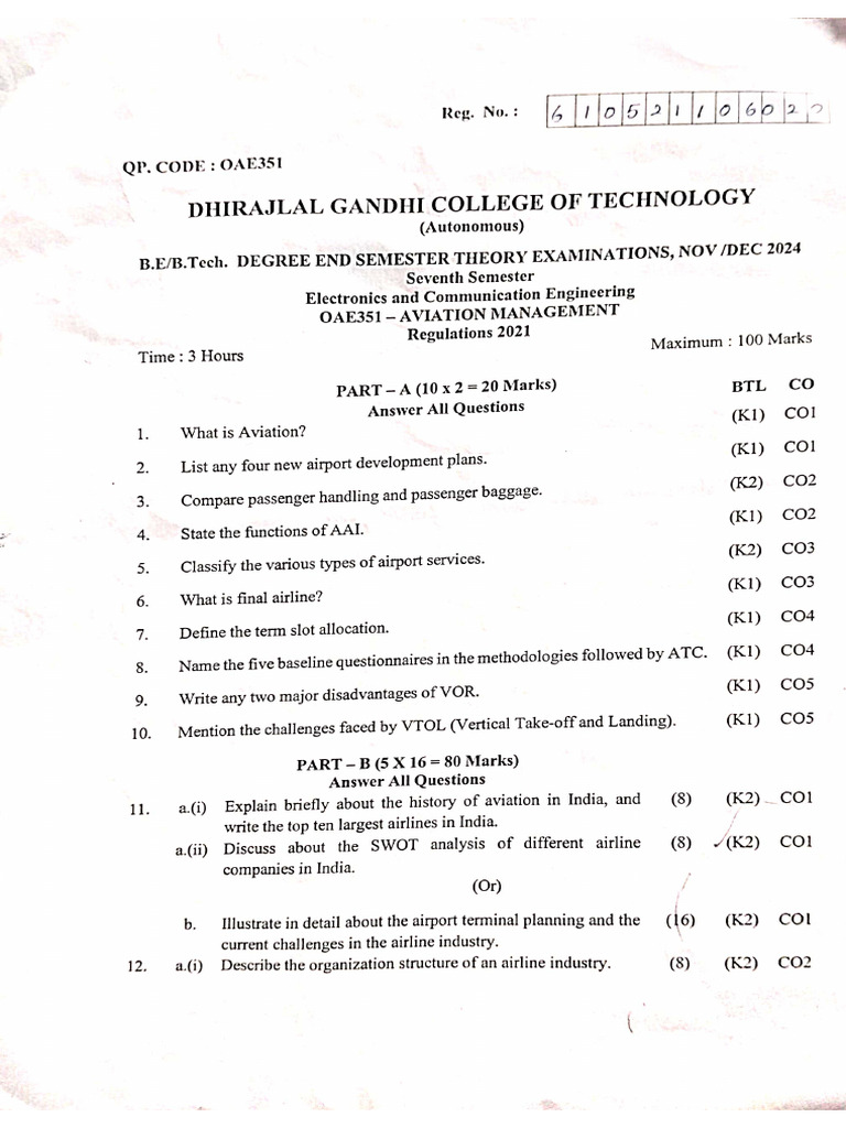 Aviation Management QP | PDF