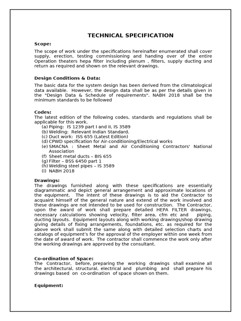 Technical Specification - Ot Hvac | PDF | Duct (Flow) | Mechanical ...