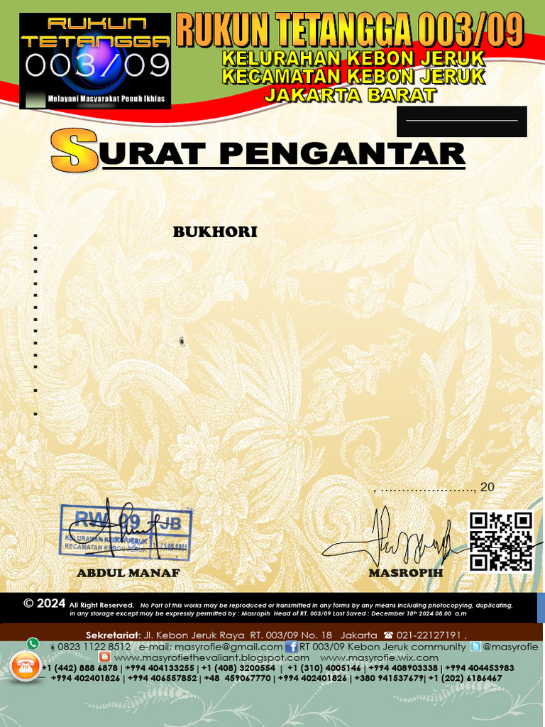 SURAT Pengantar NO. 060 BUKHORI UNTUK KEPERLUAN CATIN 18 Desember 2024 | PDF | Text | Typography