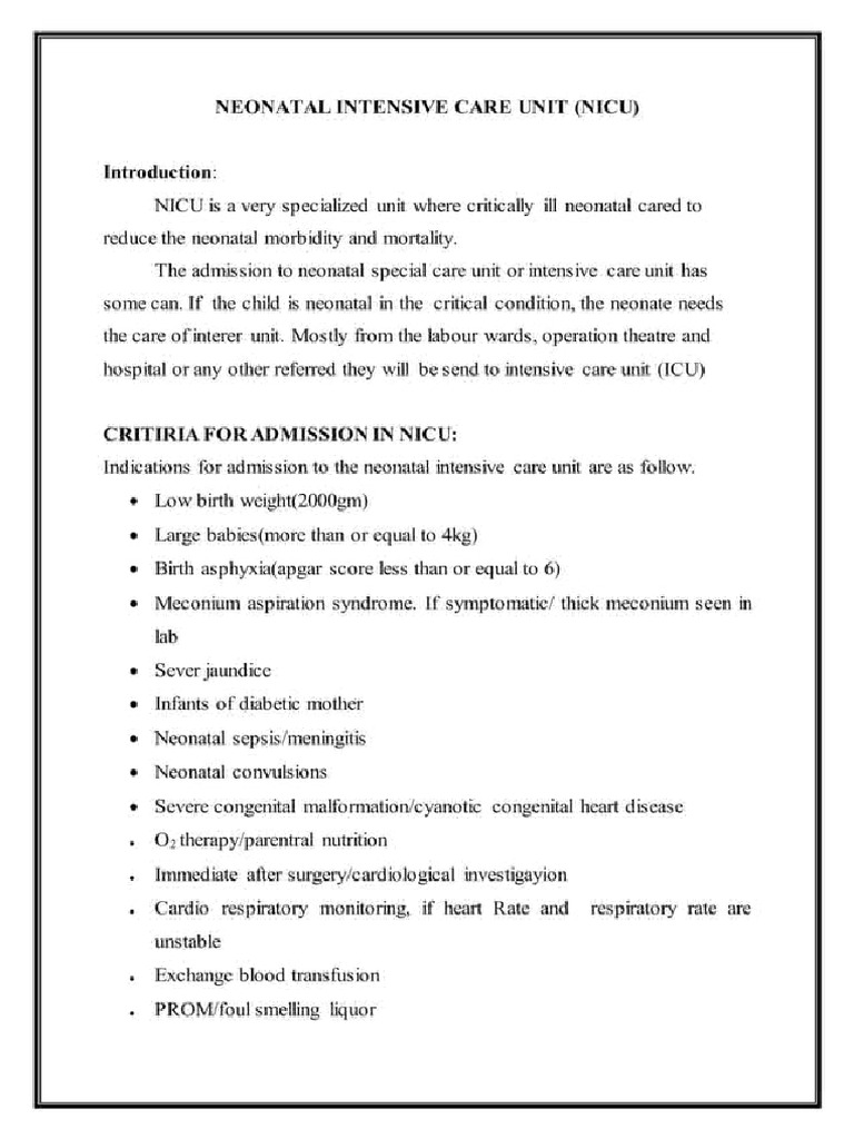 Neonatal Intensive Care Unit Icu | PDF