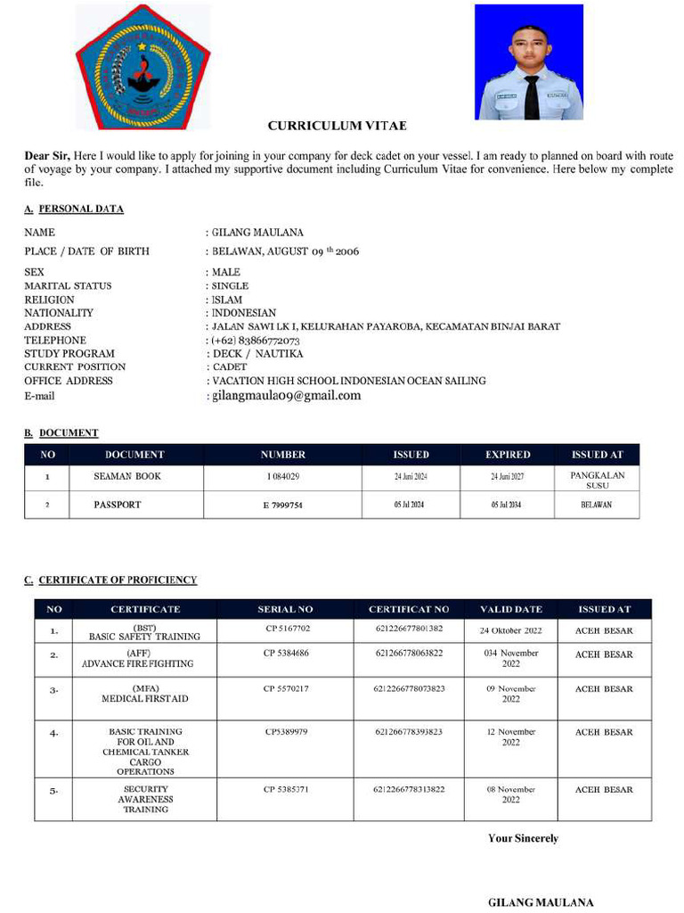 CV Gilang Maulana | PDF