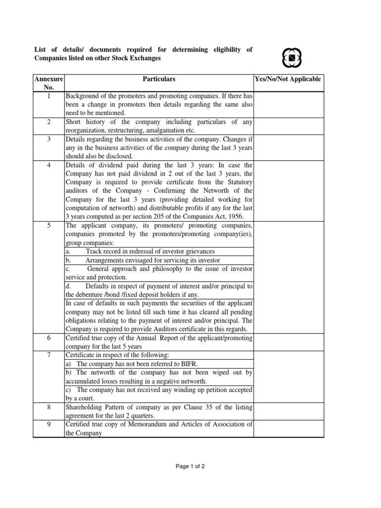 Company Eligibility Documentation Checklist | PDF | Bonds (Finance ...