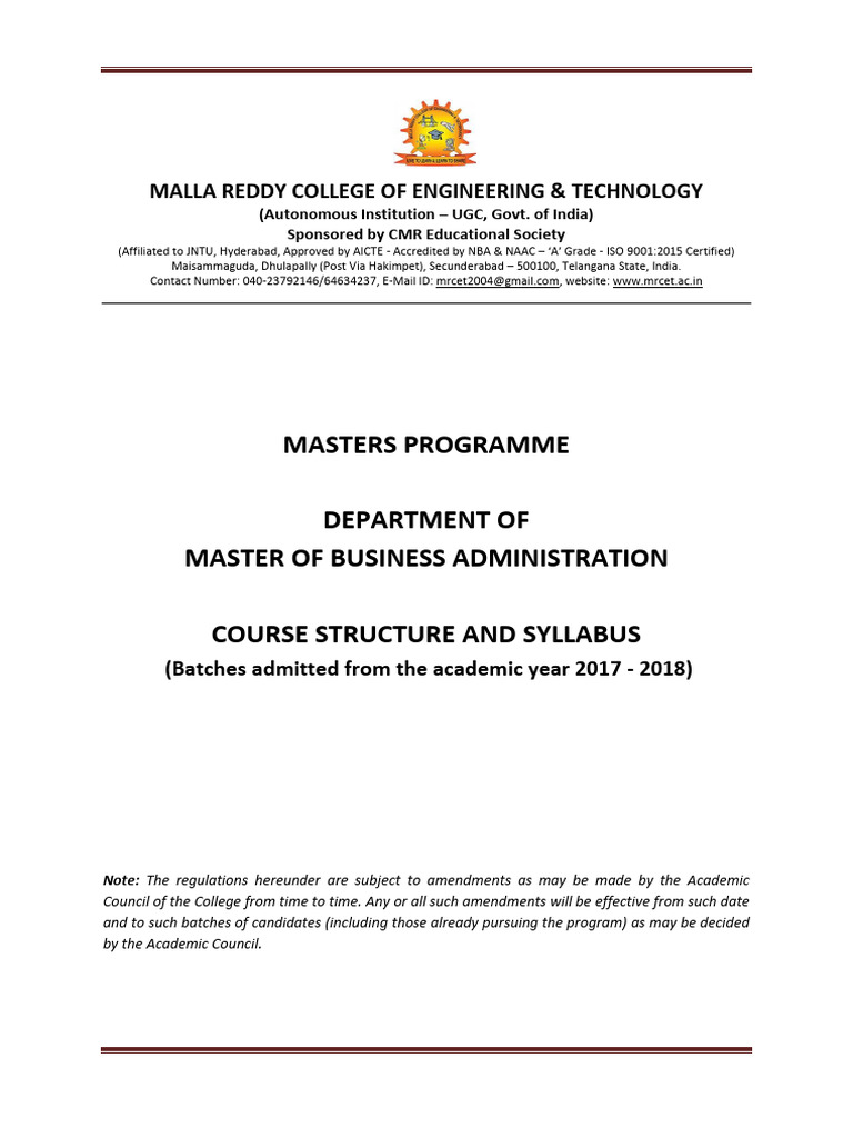 MBA Program Overview at MRCET | PDF | Statistics | Demand