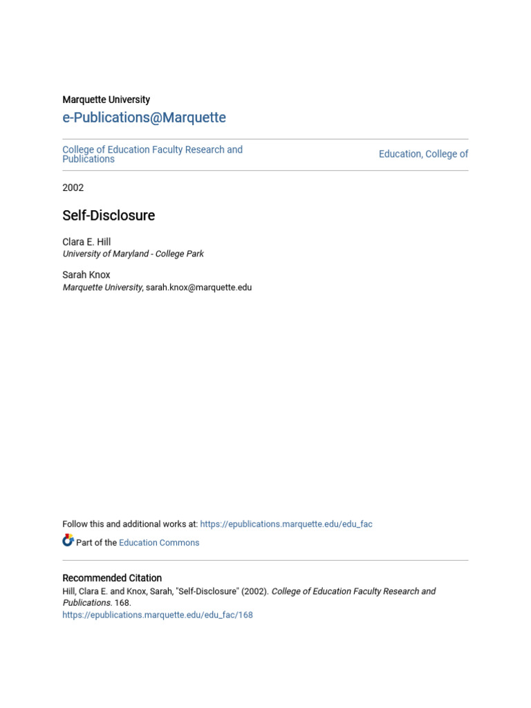 Therapist Self-Disclosure in Therapy | PDF | Psychotherapy | Counseling ...