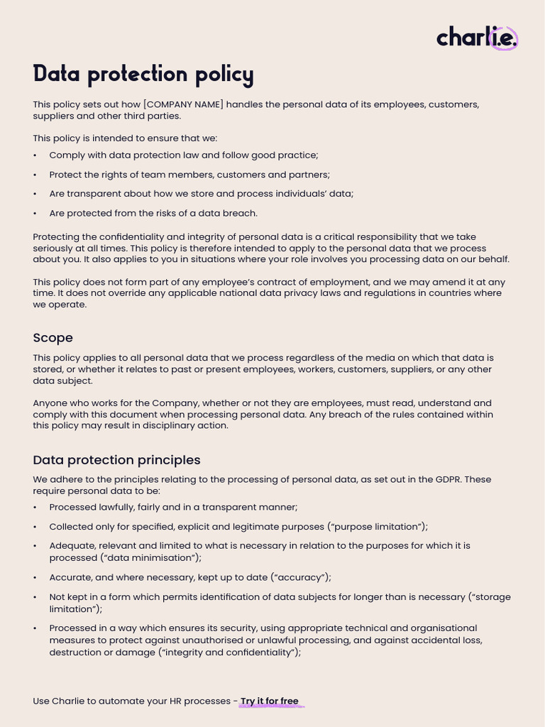 Data protection policy | PDF | Employment | Information Privacy