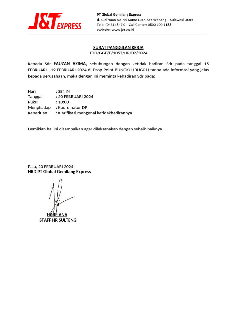 Surat Panggilan Kerja | PDF