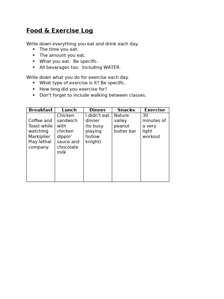 Student Food & Exercise Tracker | PDF
